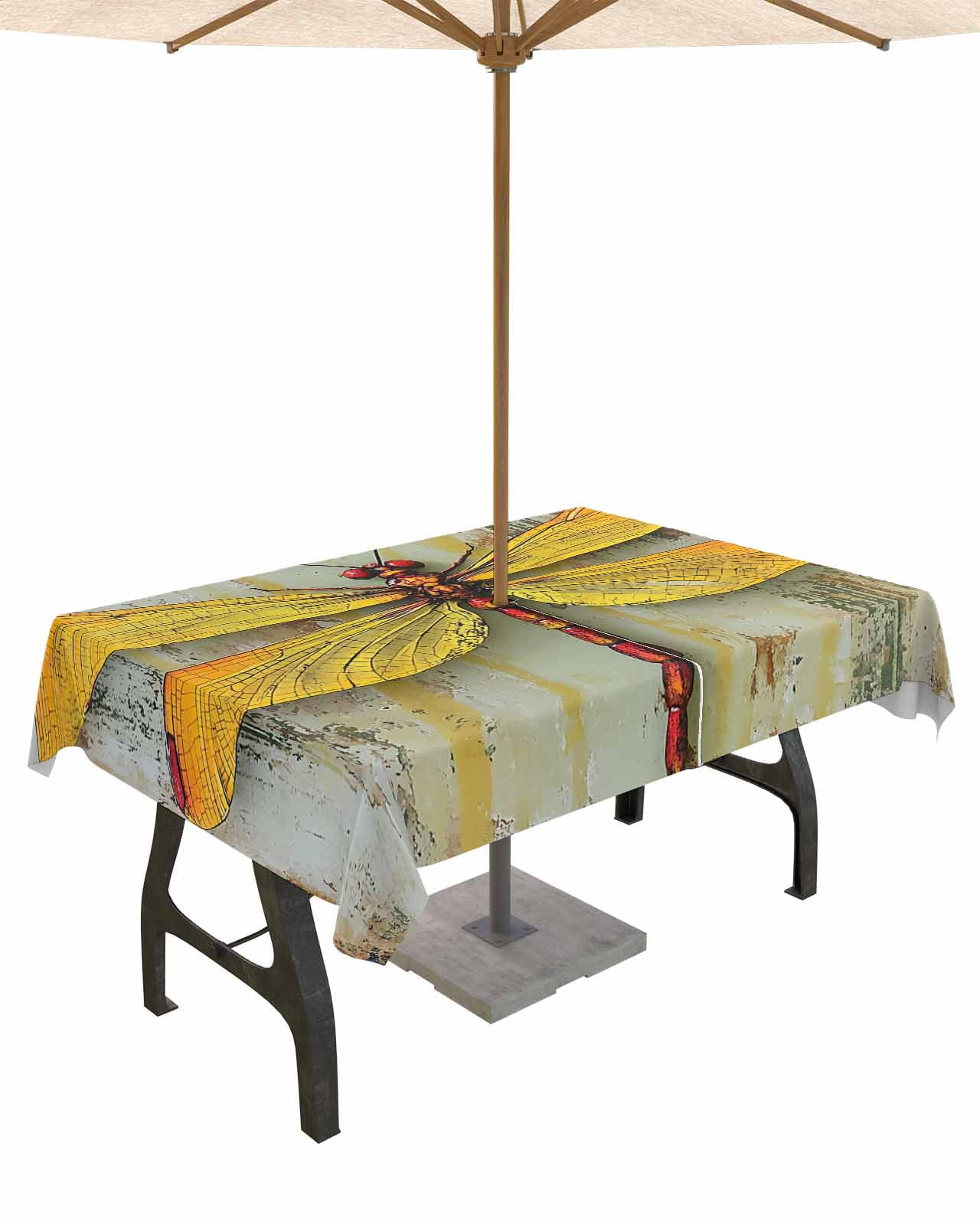 nqOlkjepod Yellow Dragonfly Outdoor Tablecloth with Umbrella Hole ...
