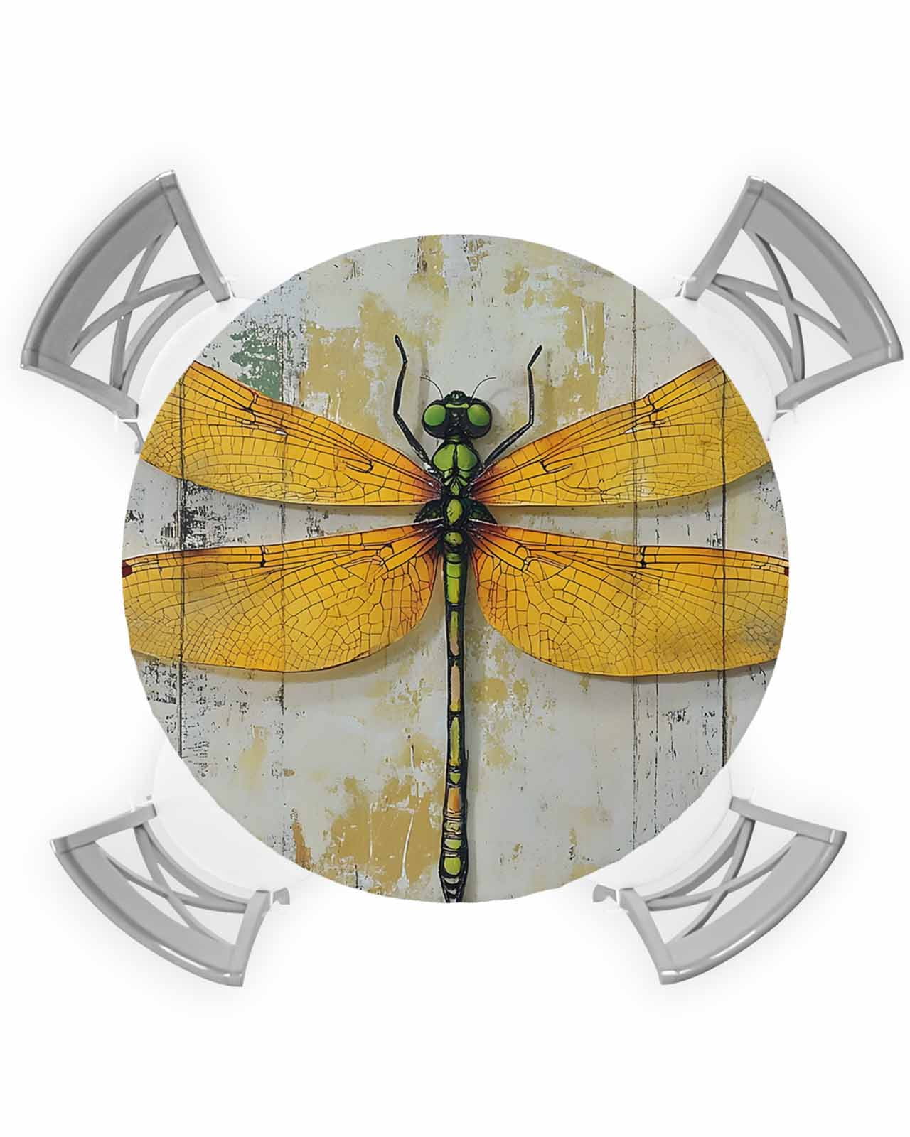 nqOlkjepod Yellow Dragonfly Round Tablecloth, Fitted Table Cover with ...