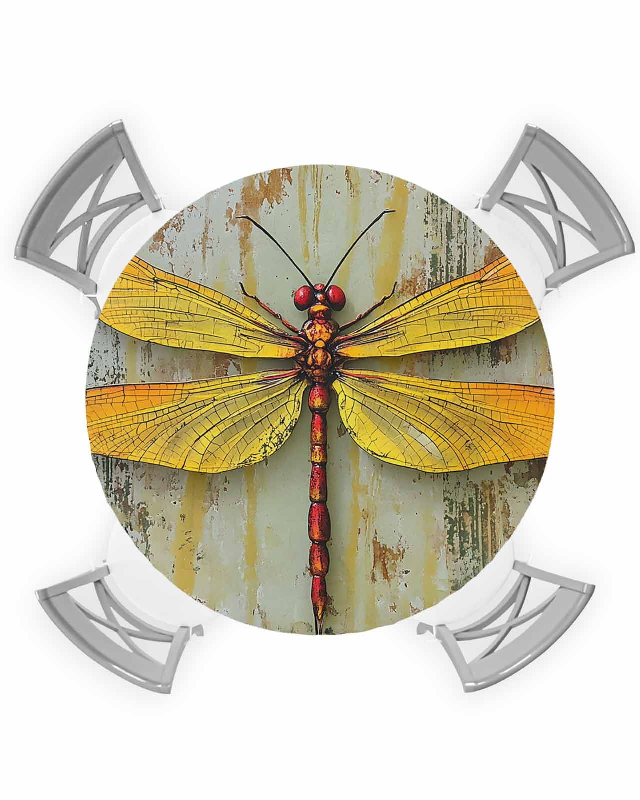 nqOlkjepod Yellow Dragonfly Round Tablecloth, Fitted Table Cover with ...