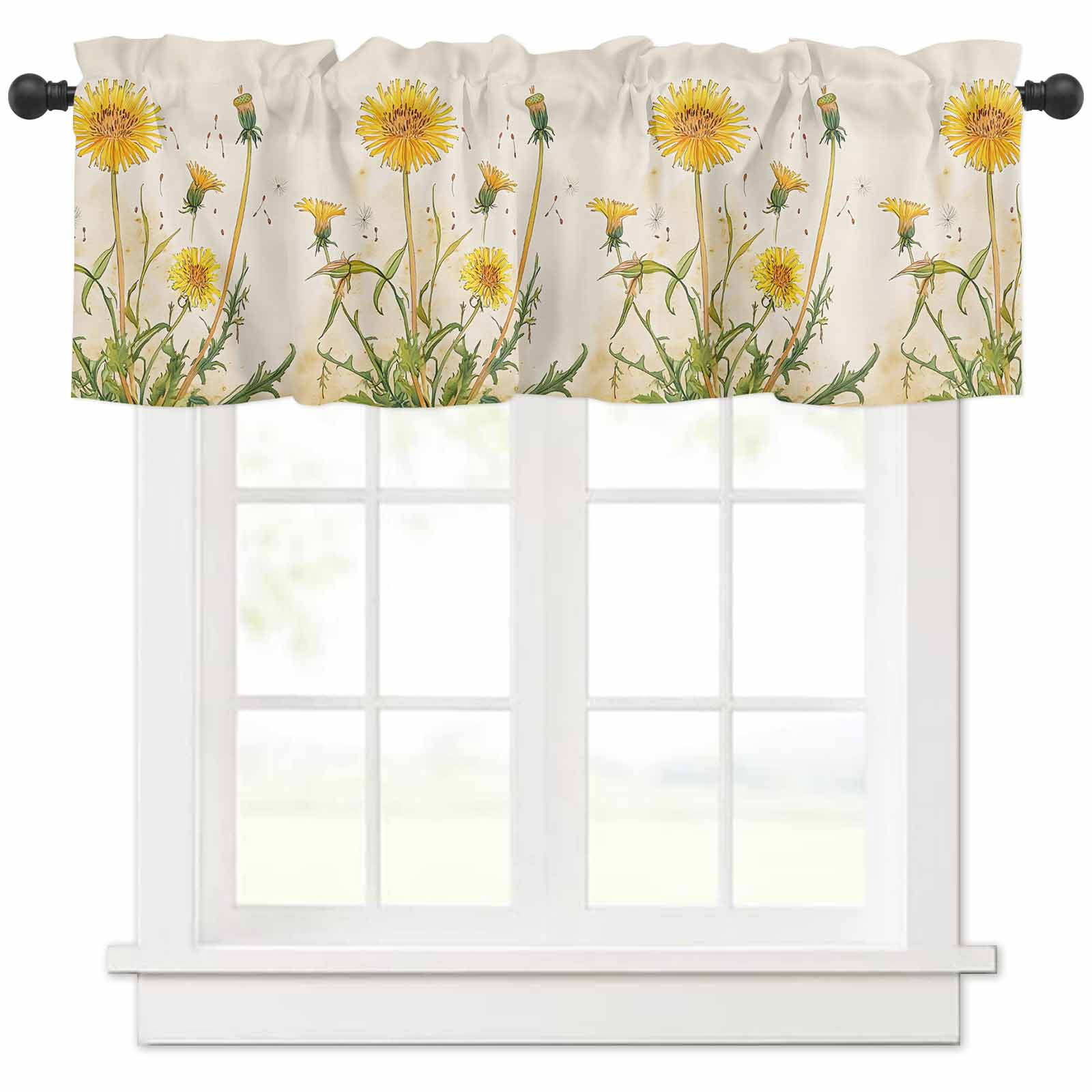 nqOlkjepod Yellow Floral Botanical Farmhouse Short Window Curtain ...
