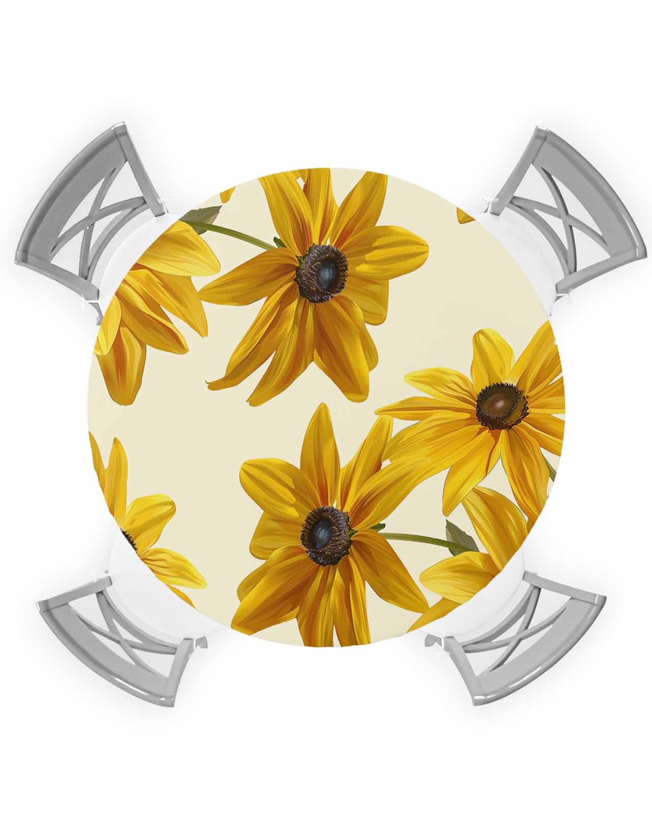 nqOlkjepod Yellow Floral Round Tablecloth, Fitted Table Cover with ...