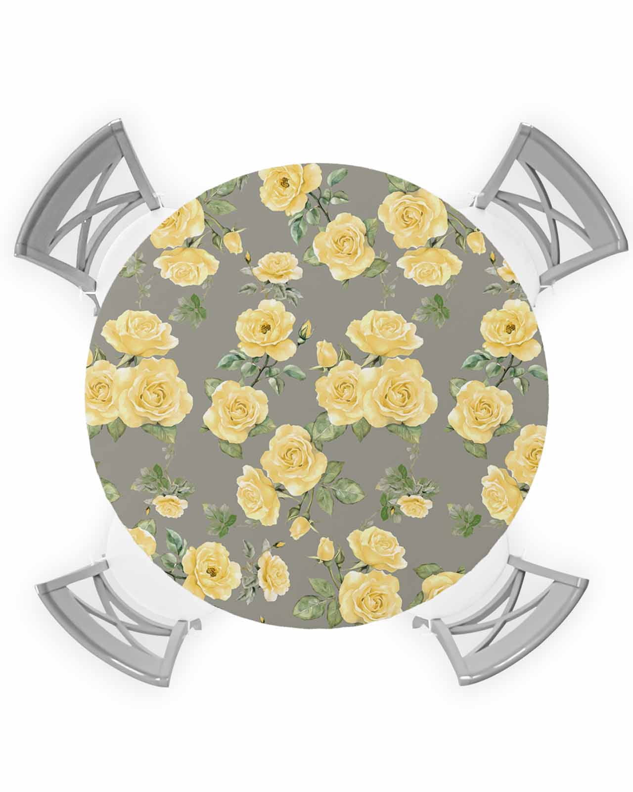 nqOlkjepod Yellow Floral Round Tablecloth, Fitted Table Cover with ...