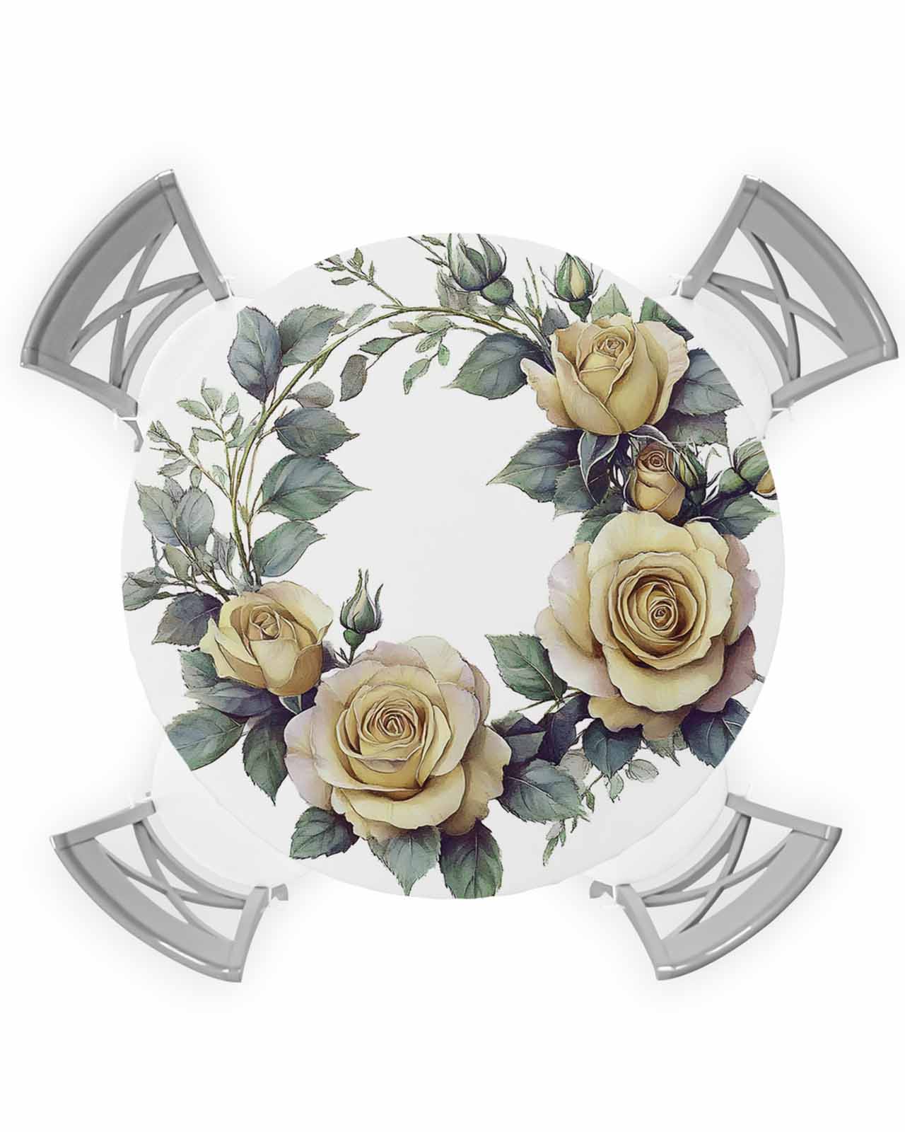 nqOlkjepod Yellow Flower Round Tablecloth, Fitted Table Cover with ...
