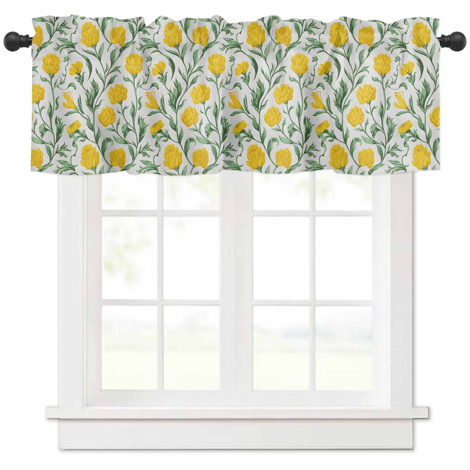 nqOlkjepod Yellow Flowers Farmhouse Short Window Curtain Valances ...