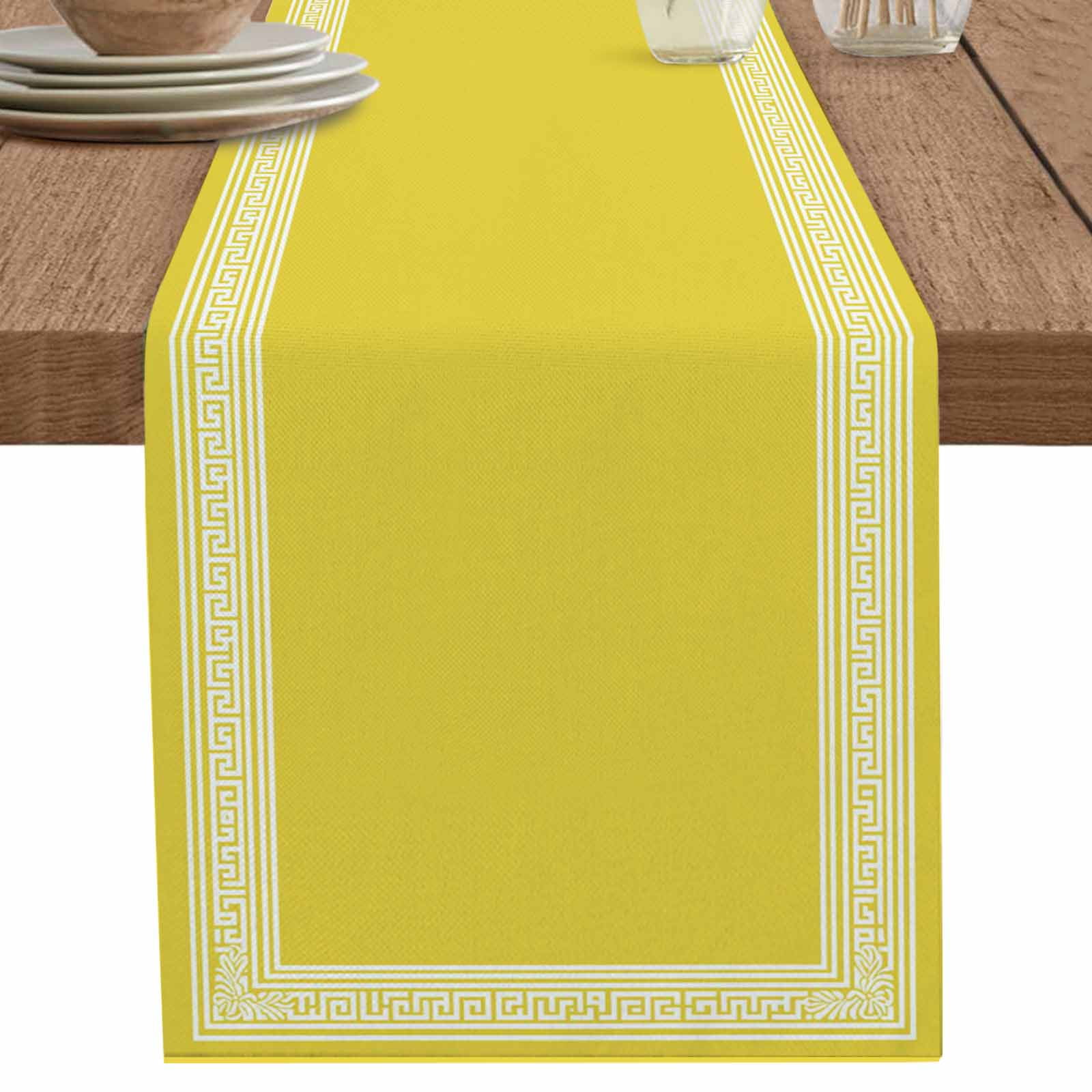 nqOlkjepod Yellow Greek Key Table Runner 60 Inches Long Farmhouse Dress ...