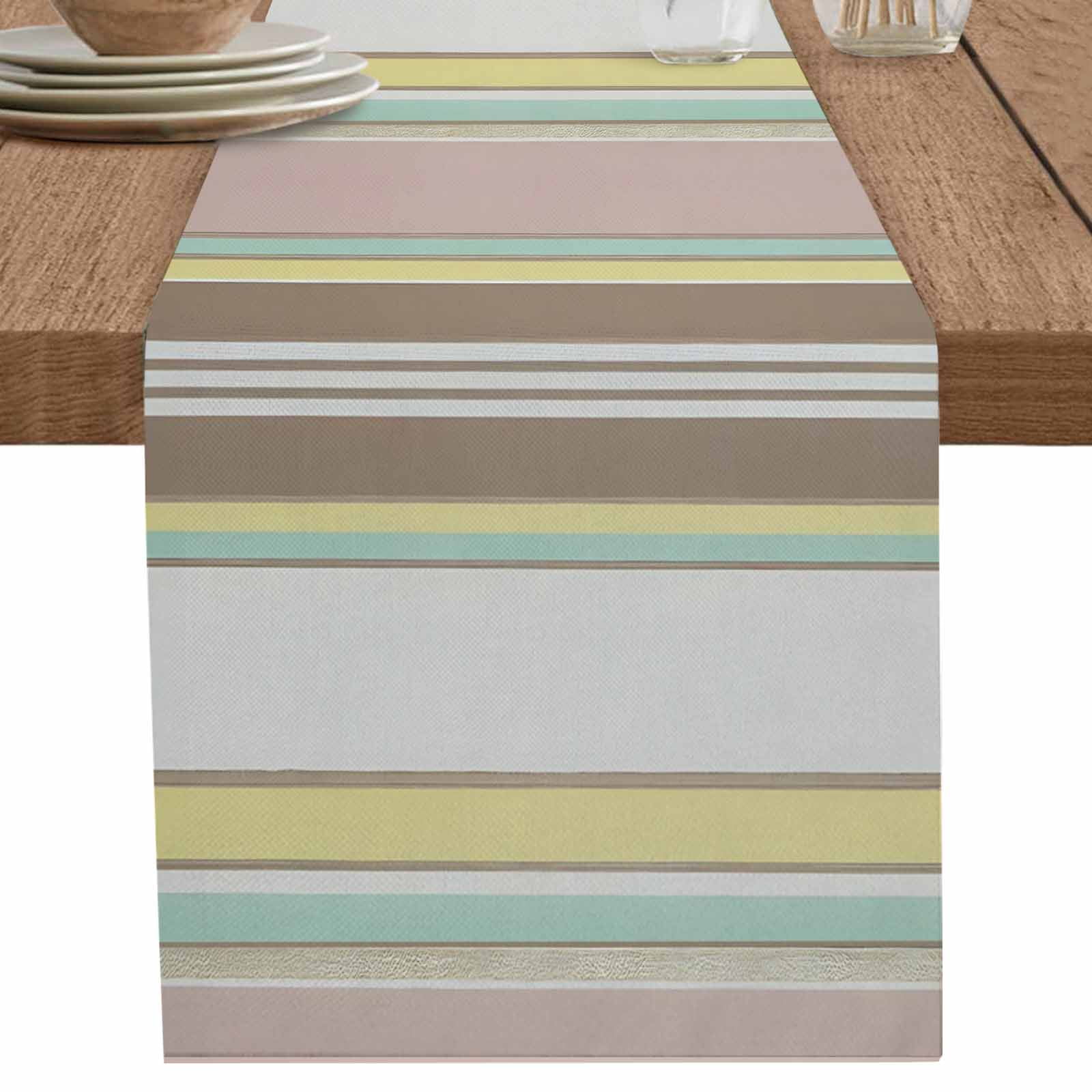 nqOlkjepod Yellow Green Brown Striped Table Runner 36 Inches Long ...