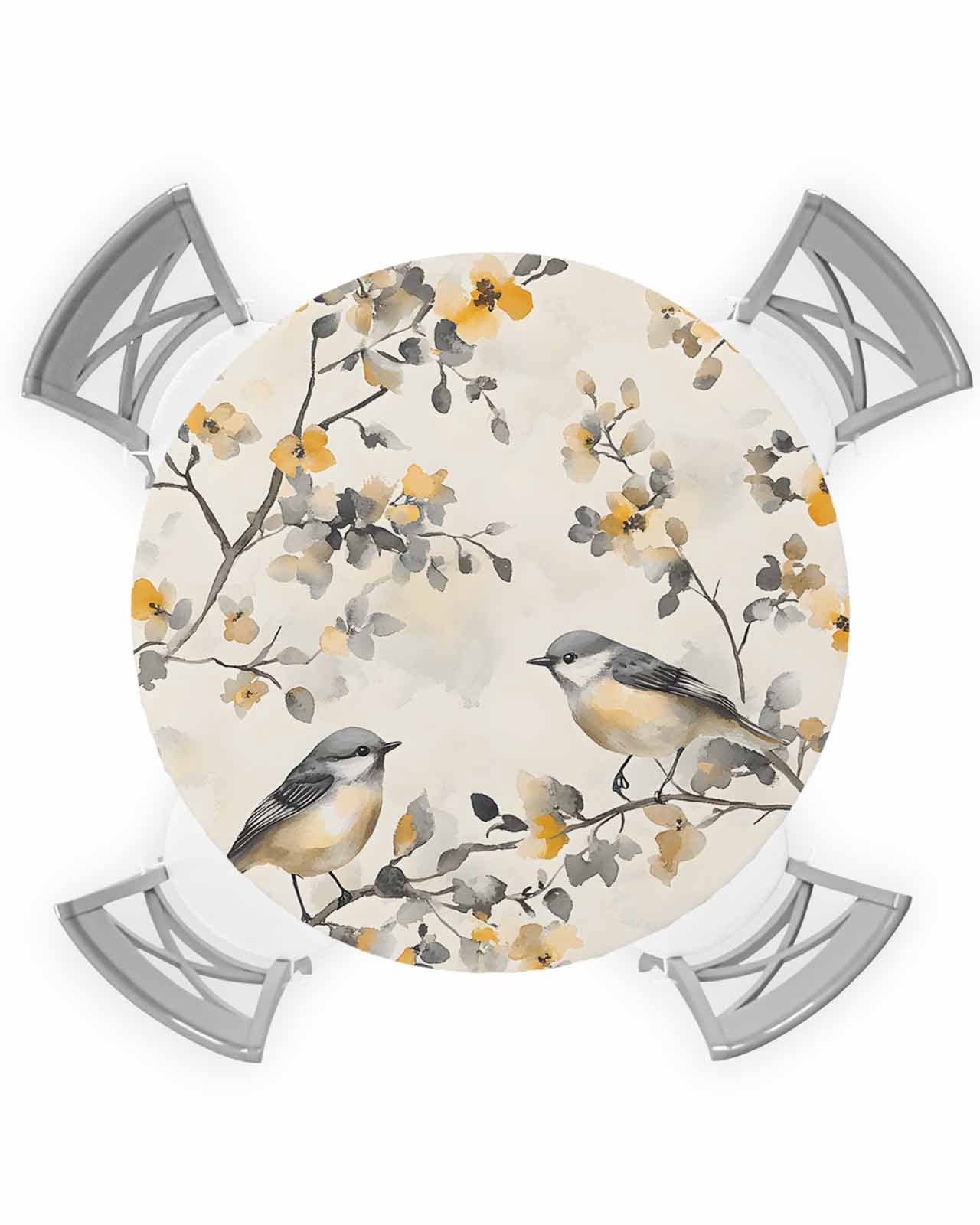 nqOlkjepod Yellow Grey Botanical Round Tablecloth, Fitted Table Cover ...
