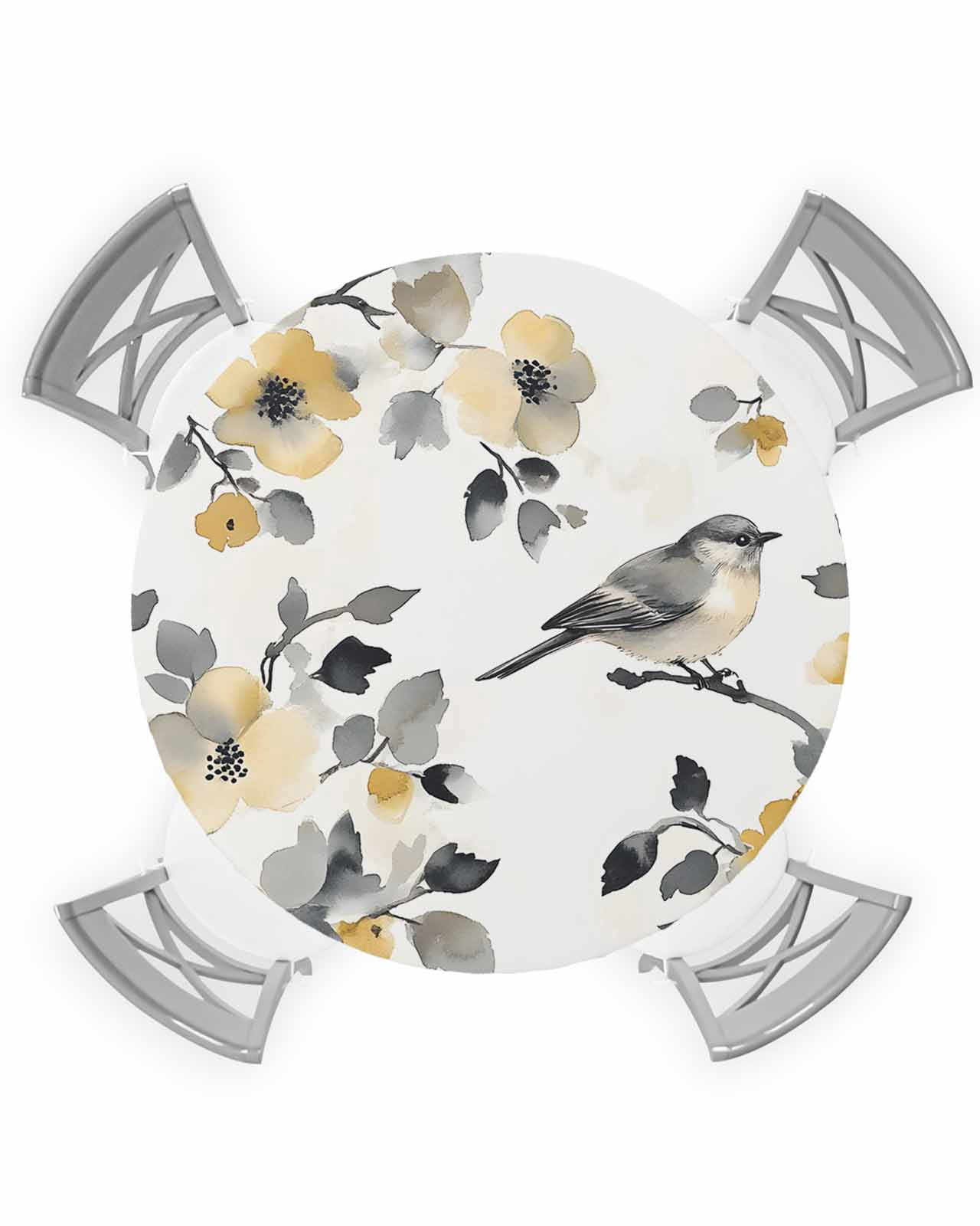 nqOlkjepod Yellow Grey Botanical Round Tablecloth, Fitted Table Cover ...