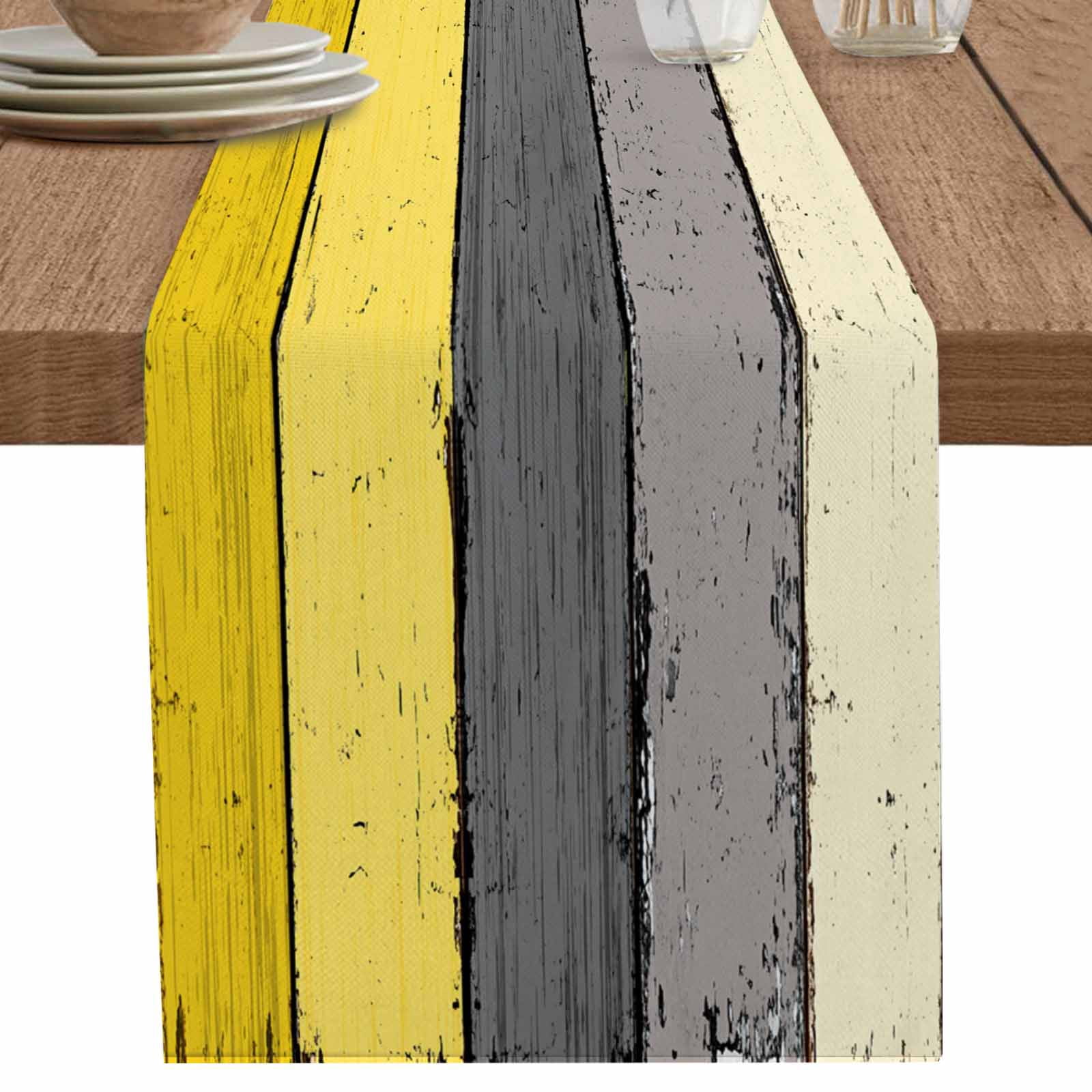 nqOlkjepod Yellow Grey Table Runner 120 Inches Long Farmhouse Dress ...