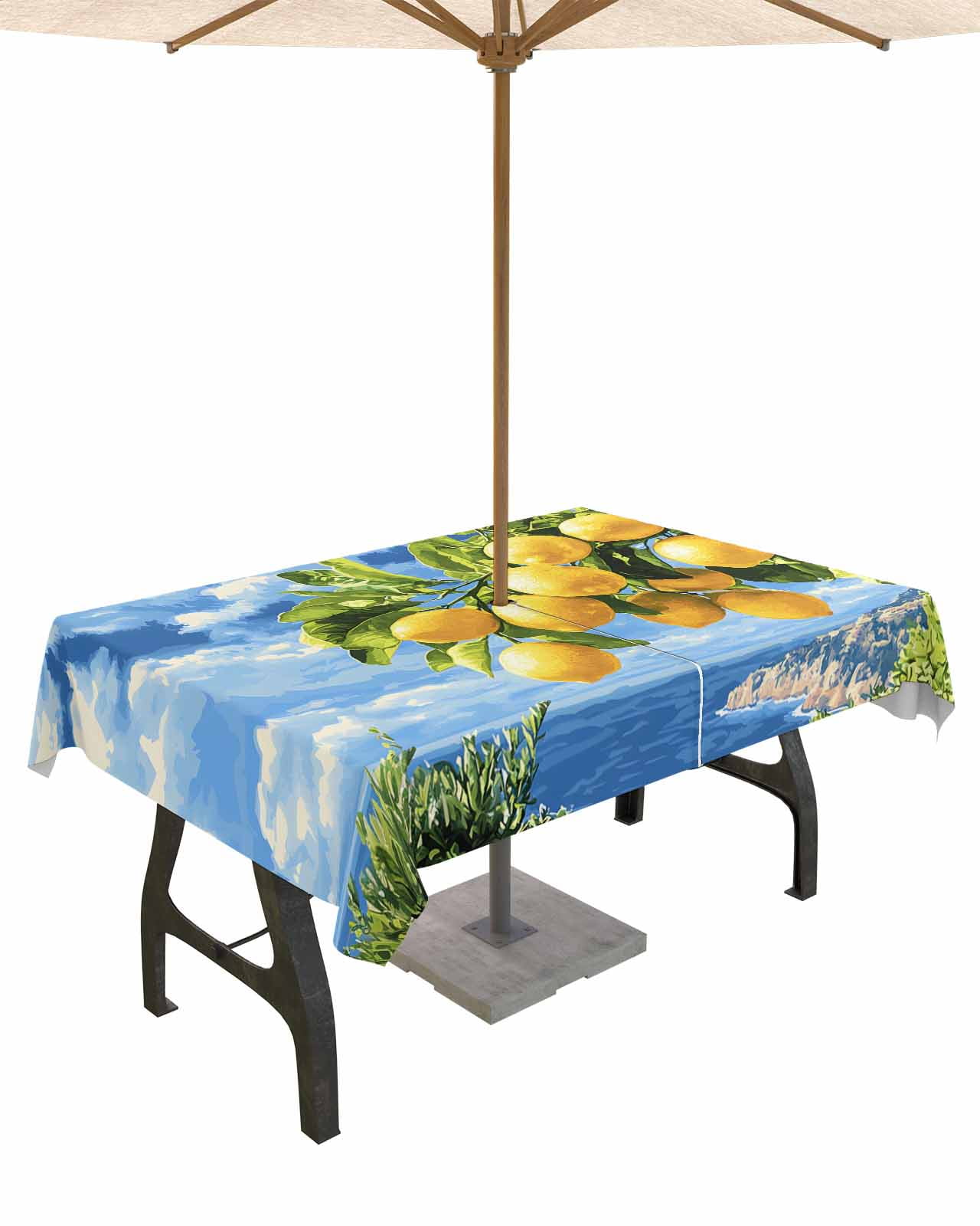 nqOlkjepod Yellow Lemon Outdoor Tablecloth with Umbrella Hole & Zipper ...