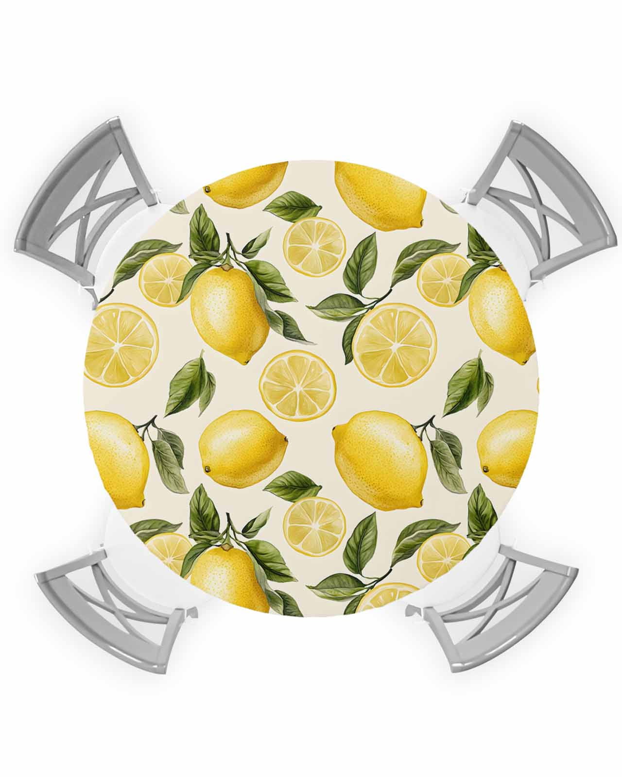 nqOlkjepod Yellow Lemon Round Tablecloth, Fitted Table Cover with ...