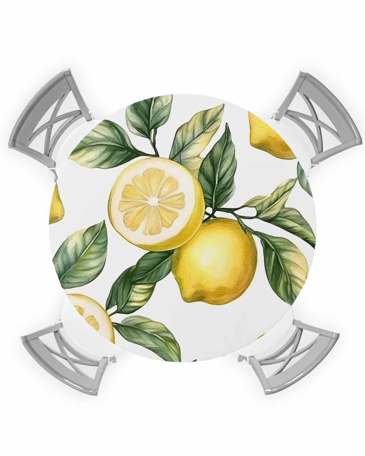 nqOlkjepod Yellow Lemon Round Tablecloth, Fitted Table Cover with ...