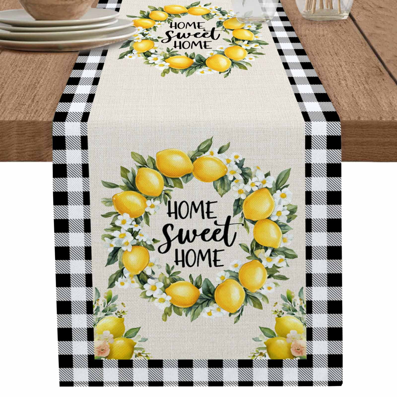 nqOlkjepod Yellow Lemon Table Runner 72 Inches Long Farmhouse Dress ...