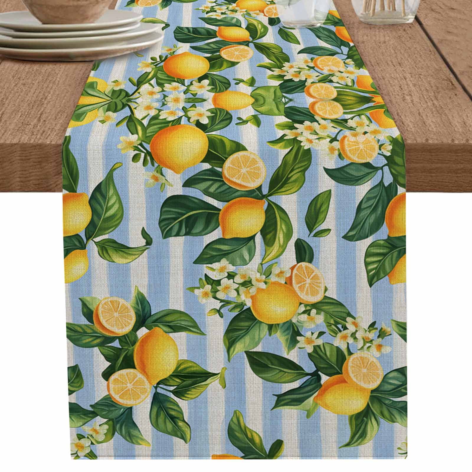 nqOlkjepod Yellow Lemon Table Runner 72 Inches Long Farmhouse Dress ...