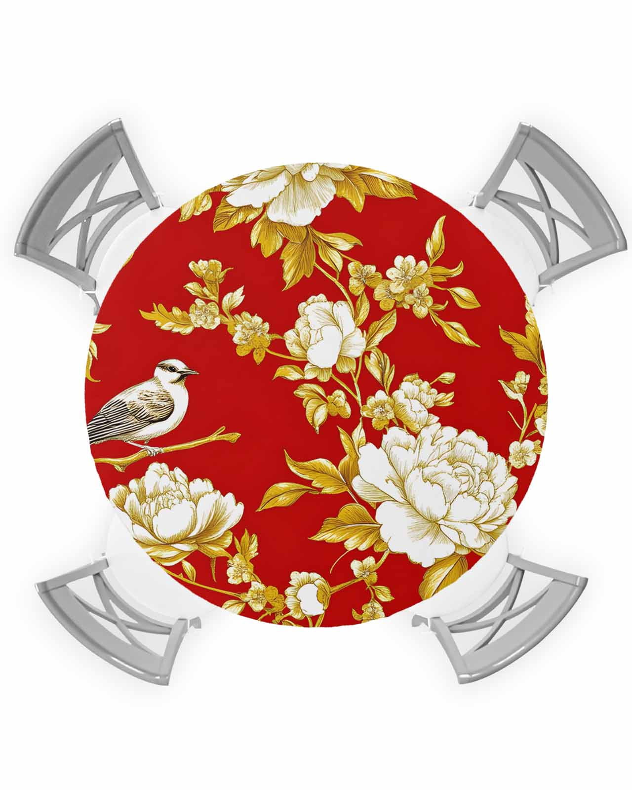 nqOlkjepod Yellow Red Flowers Round Tablecloth, Fitted Table Cover with ...