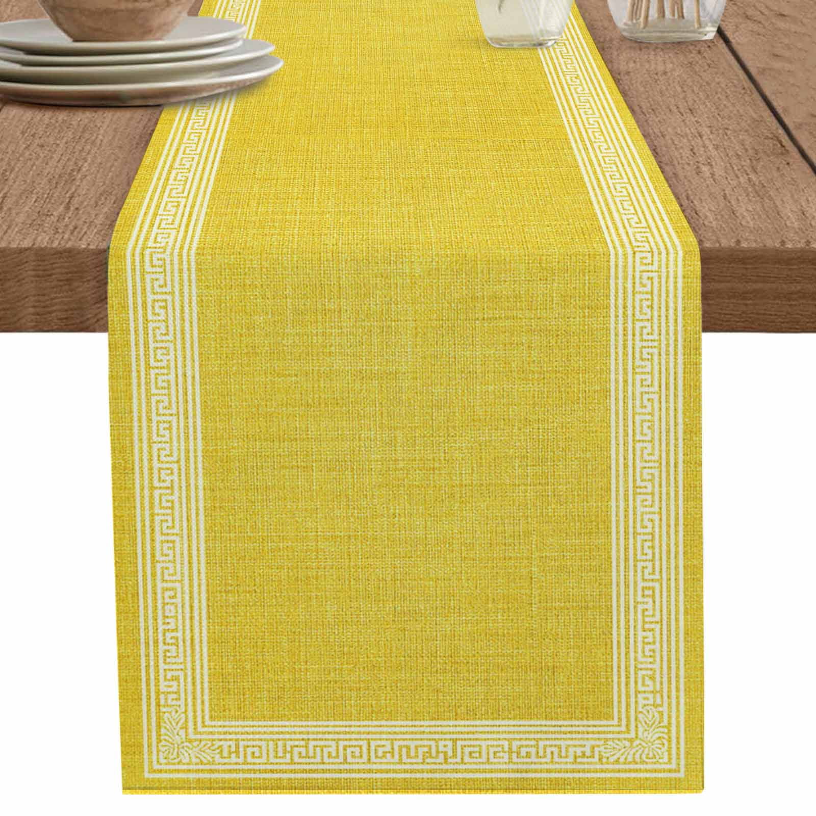 nqOlkjepod Yellow Retro Greek Key Table Runner 70 Inches Long Farmhouse ...