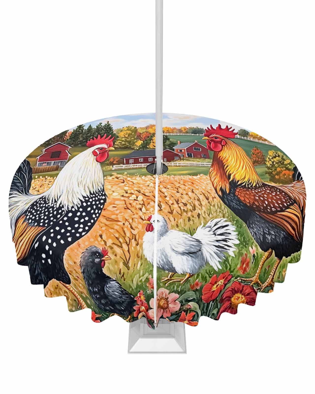 nqOlkjepod Yellow Retro Rooster Outdoor Tablecloth with Umbrella Hole ...