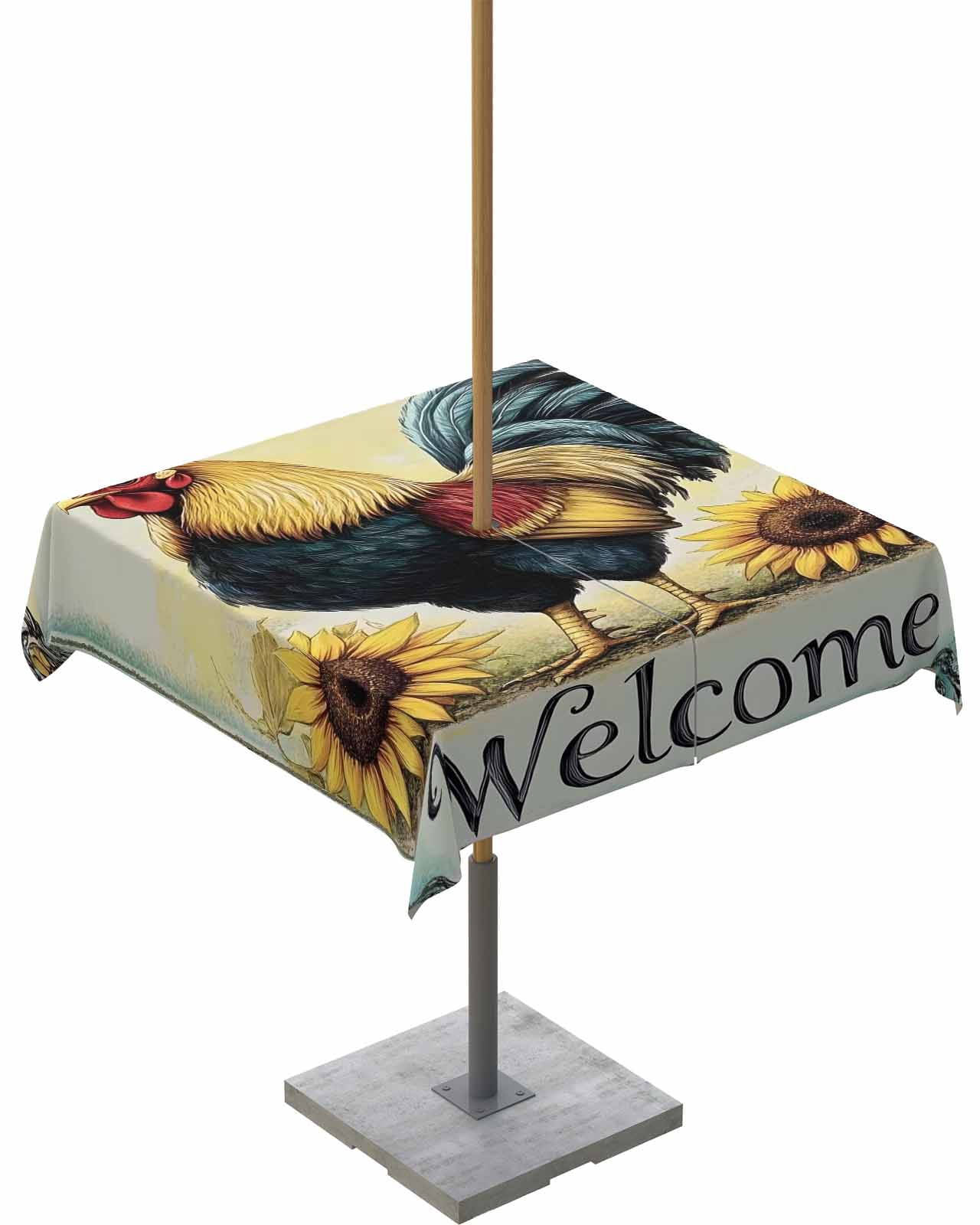 nqOlkjepod Yellow Retro Rooster Outdoor Tablecloth with Umbrella Hole ...