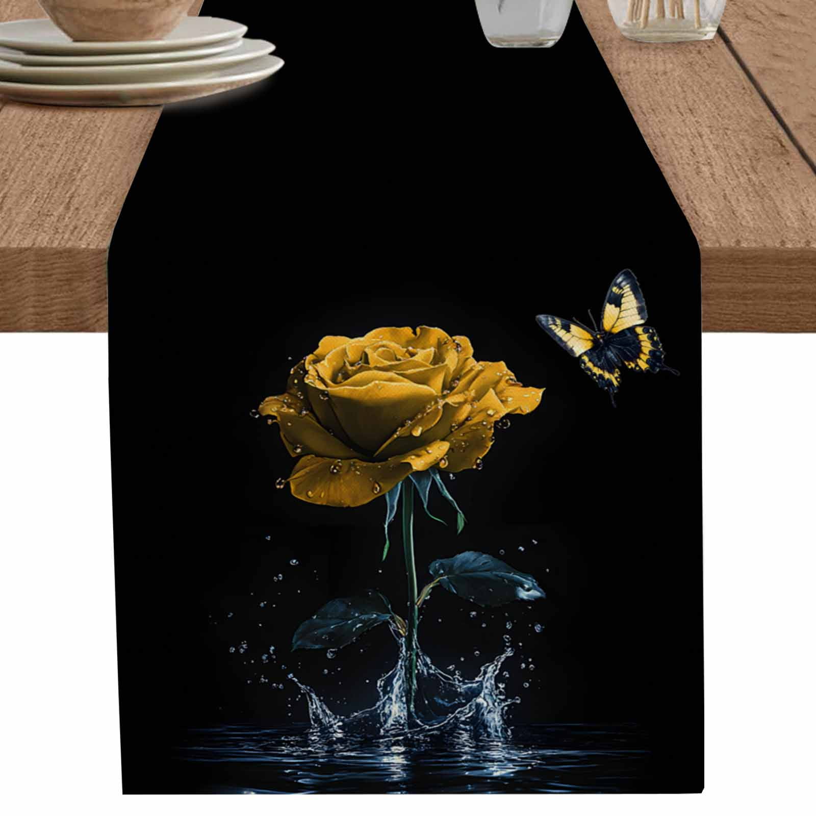 nqOlkjepod Yellow Roses Table Runner 120 Inches Long Farmhouse Dress Scarves, Modern Art Splash ...