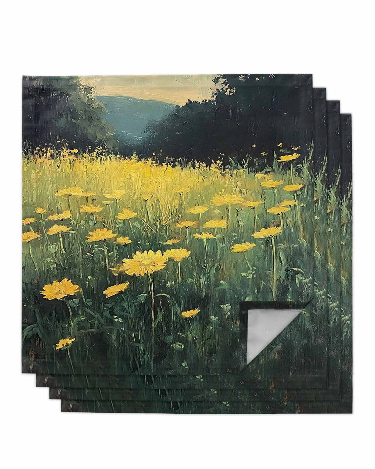 nqOlkjepod Yellow Spring Floral Cloth Napkins Set of 4 Reusable Dinner ...