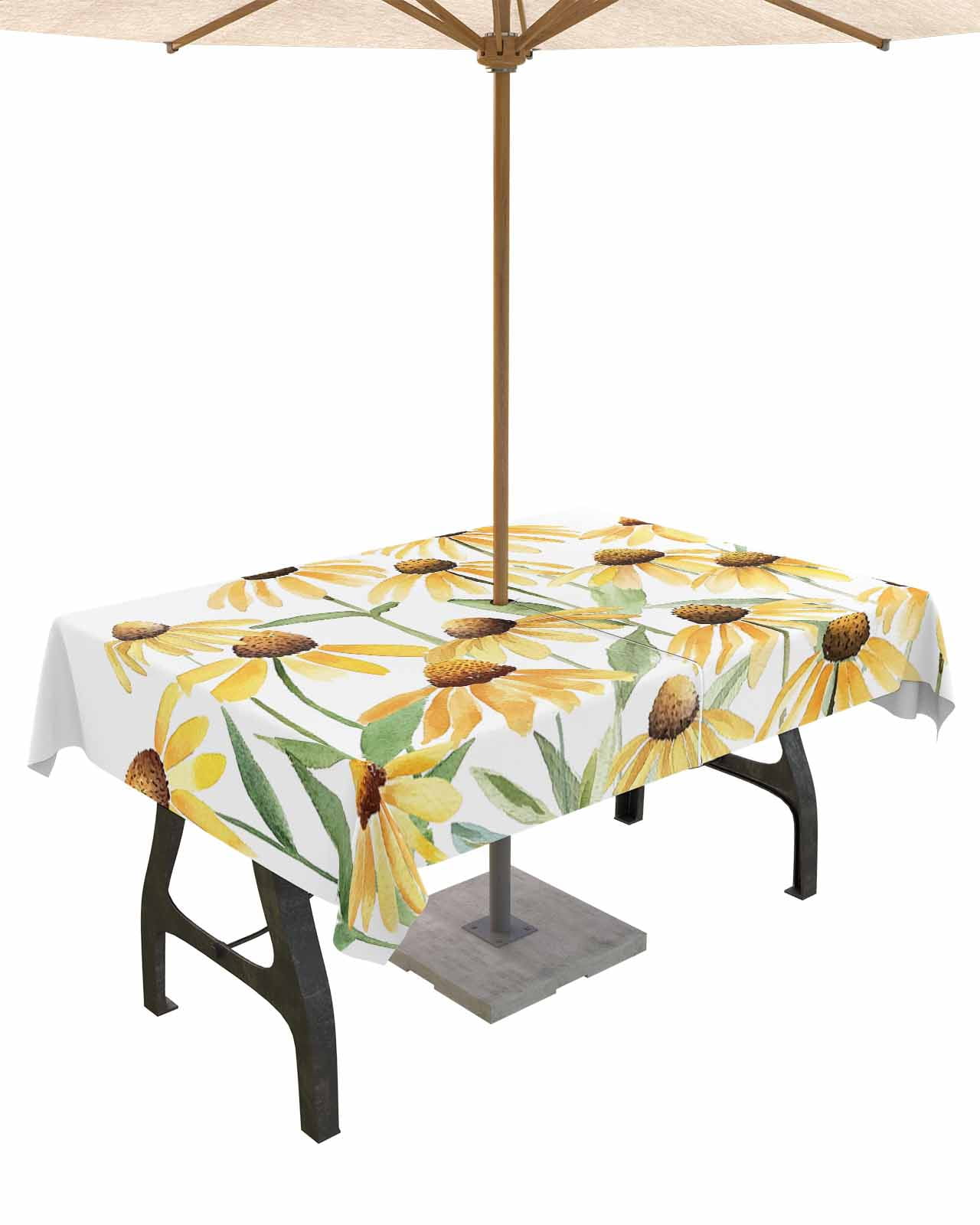 nqOlkjepod Yellow Spring Floral Outdoor Tablecloth with Umbrella Hole ...