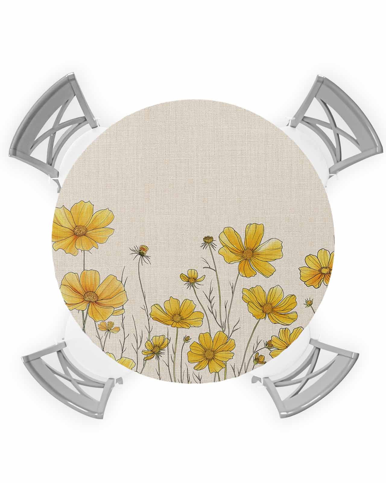 nqOlkjepod Yellow Spring Floral Round Tablecloth, Fitted Table Cover ...
