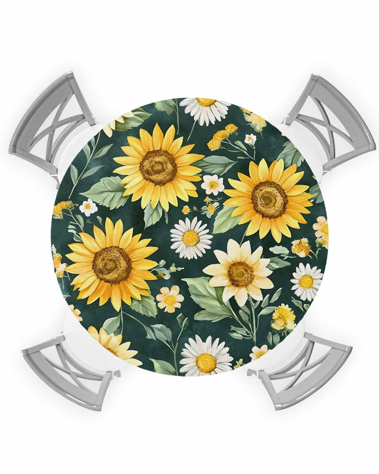 nqOlkjepod Yellow Summer Sunflower Round Tablecloth, Fitted Table Cover ...