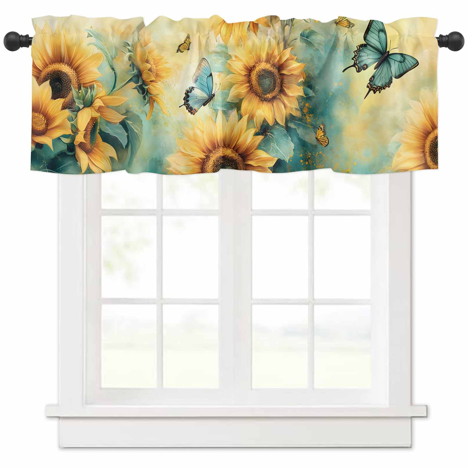 nqOlkjepod Yellow Sunflower Butterfly Farmhouse Short Window Curtain ...