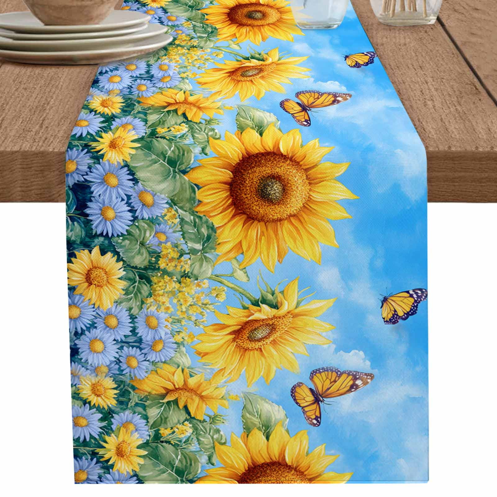 nqOlkjepod Yellow Sunflower Daisy Table Runner 72 Inches Long Farmhouse Dress Scarves, Spring ...