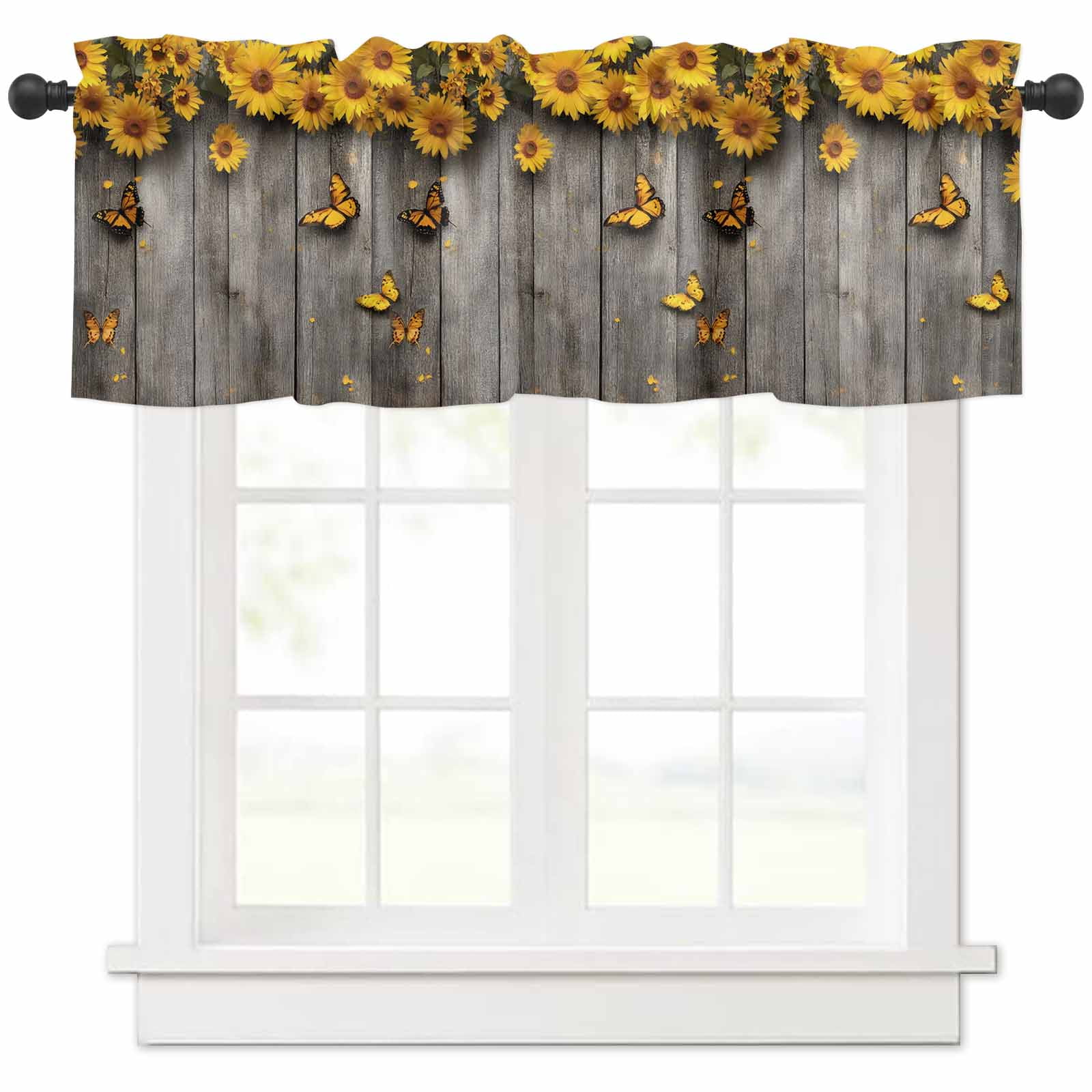 nqOlkjepod Yellow Sunflower Farmhouse Short Window Curtain Valances ...