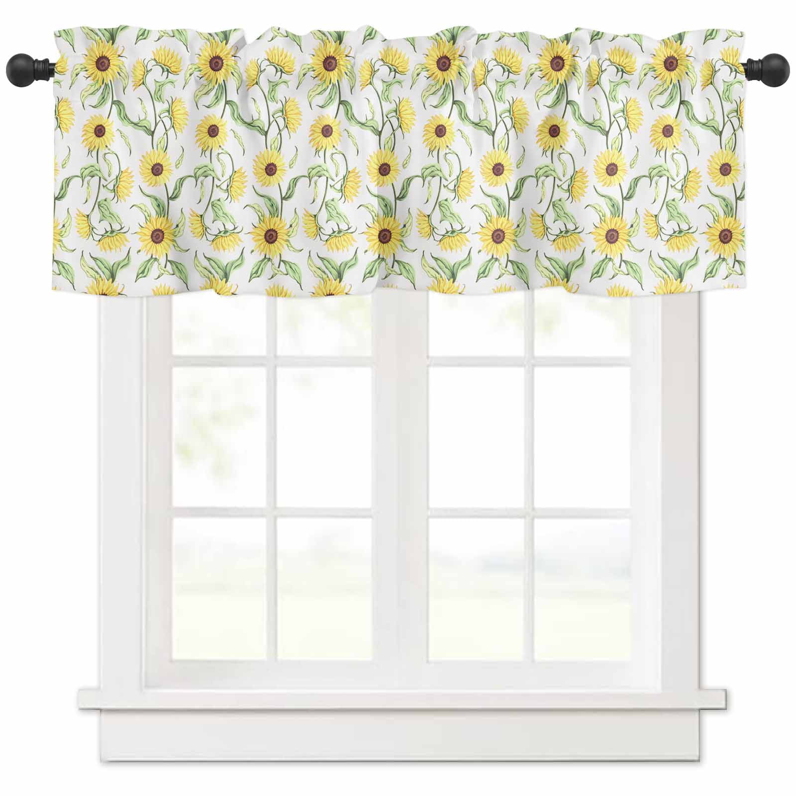 nqOlkjepod Yellow Sunflower Farmhouse Short Window Curtain Valances ...