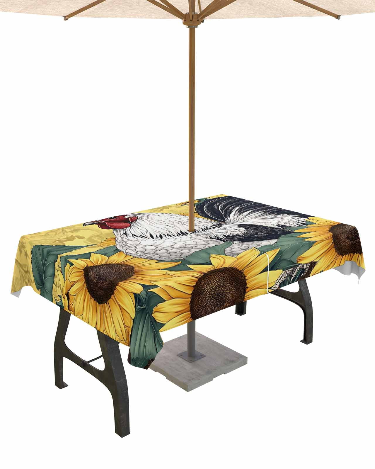 nqOlkjepod Yellow Sunflower Rooster Outdoor Tablecloth with Umbrella ...