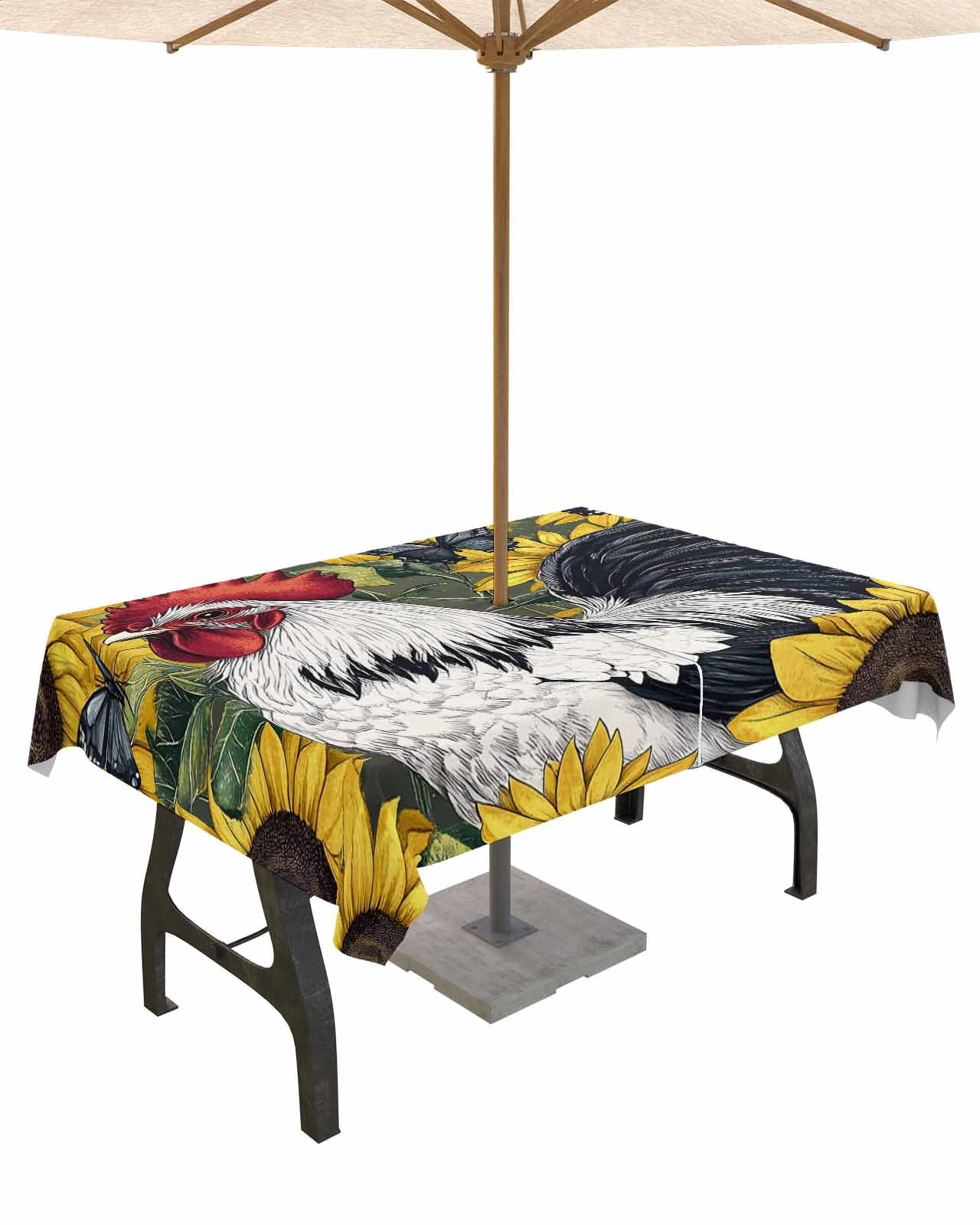 nqOlkjepod Yellow Sunflower Rooster Outdoor Tablecloth with Umbrella ...