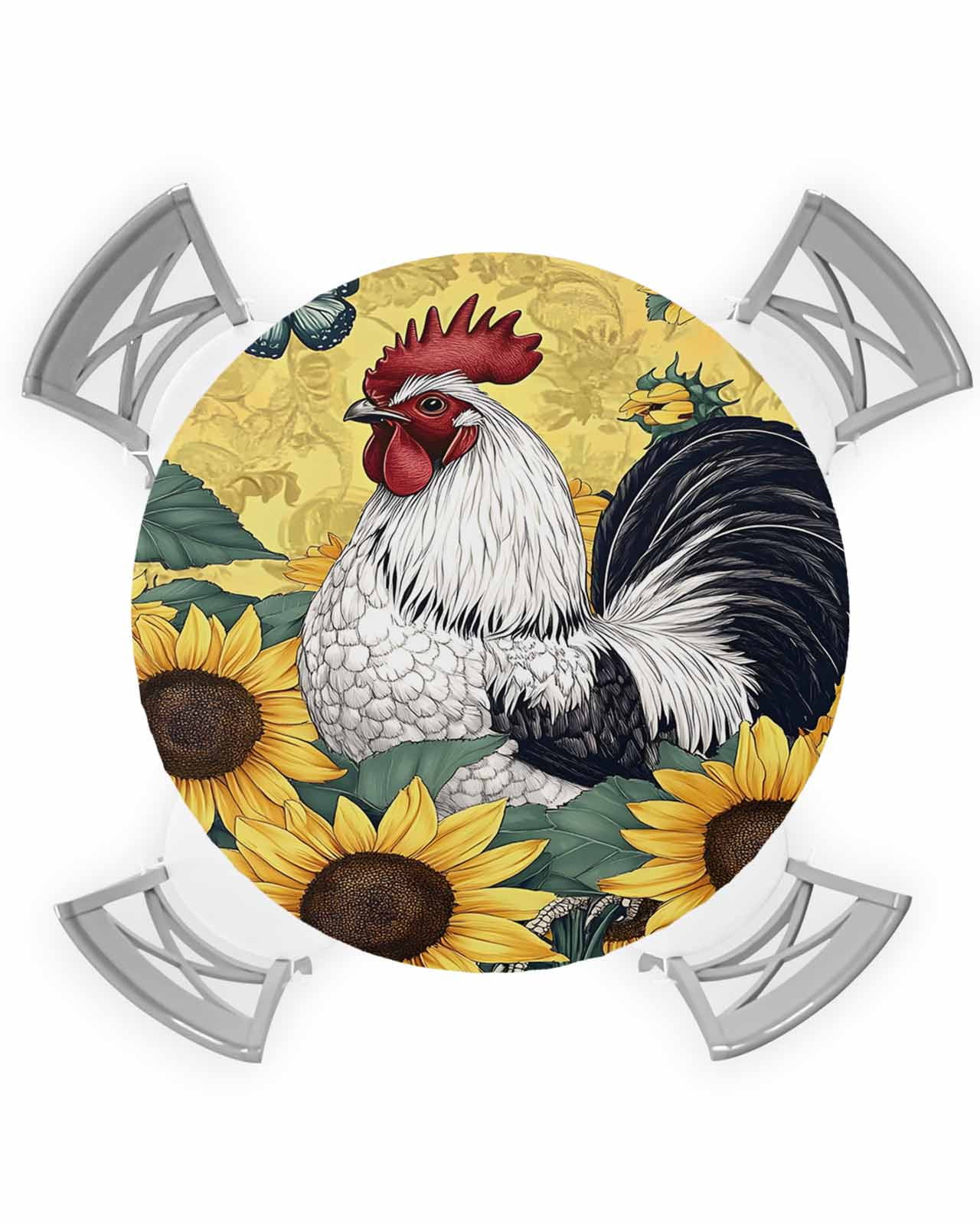 nqOlkjepod Yellow Sunflower Rooster Round Tablecloth, Fitted Table ...