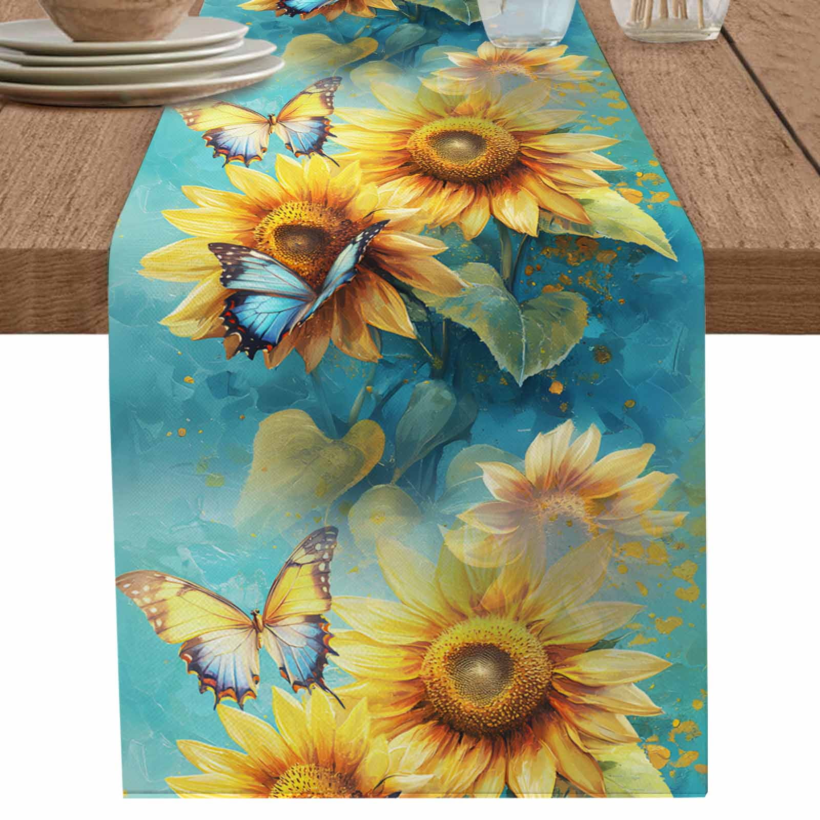 nqOlkjepod Yellow Sunflower Table Runner 60 Inches Long Farmhouse Dress ...