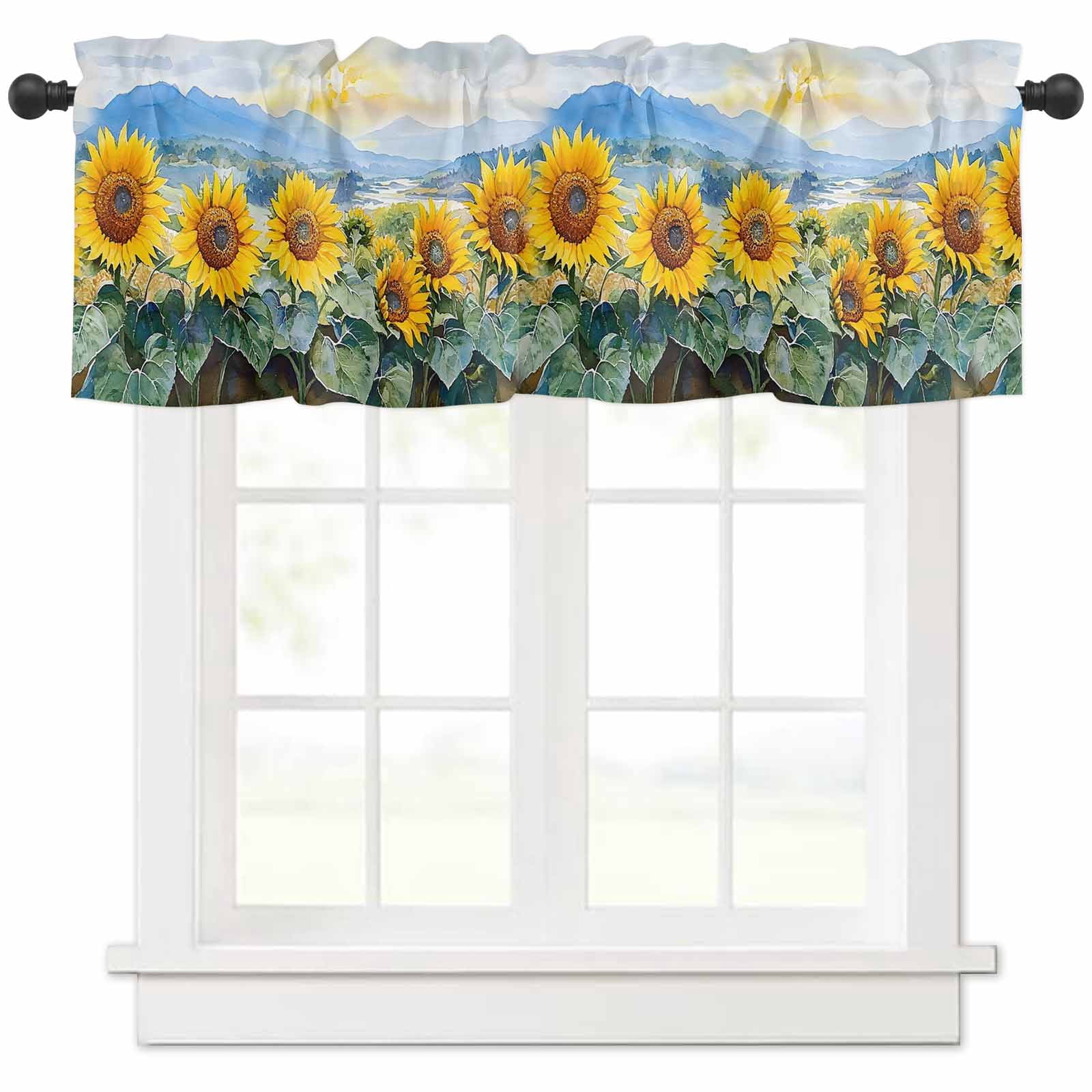 nqOlkjepod Yellow Sunflowers Farmhouse Short Window Curtain Valances ...