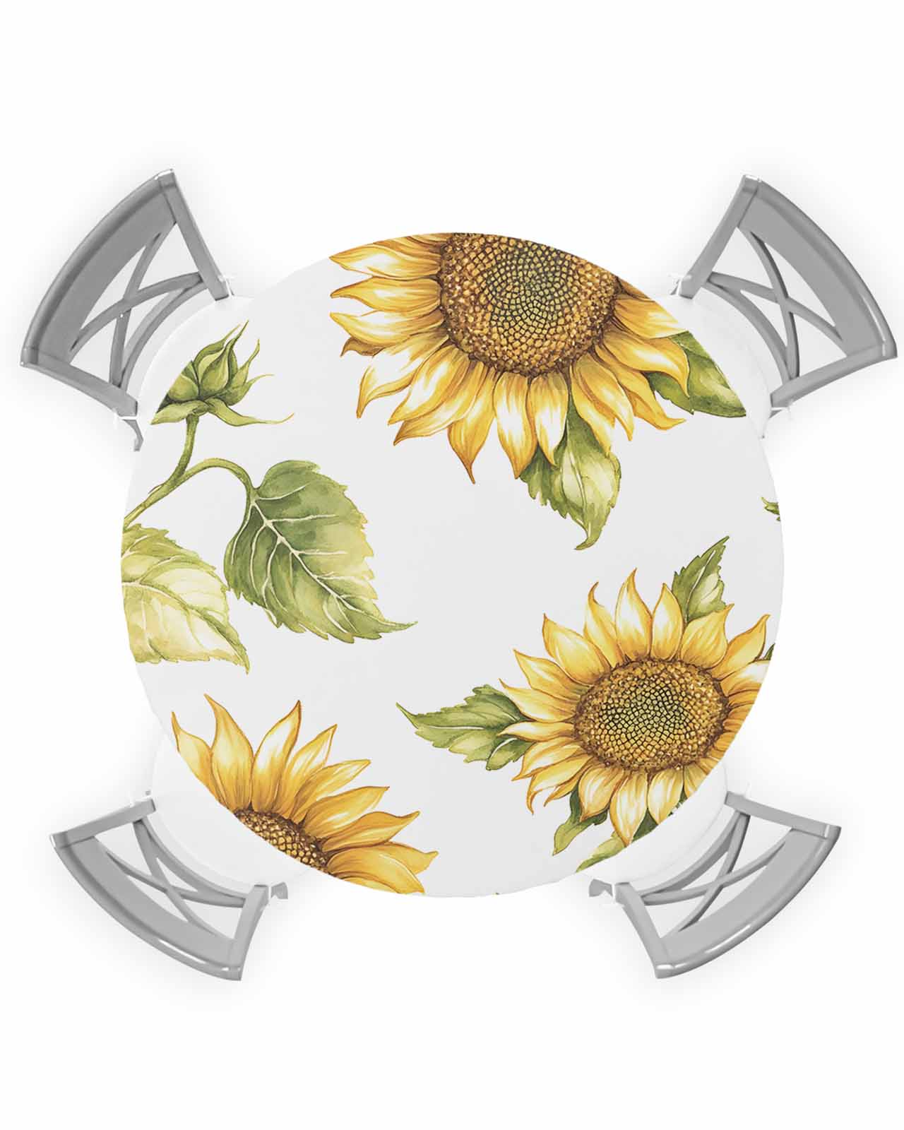 nqOlkjepod Yellow Sunflowers Round Tablecloth, Fitted Table Cover with ...