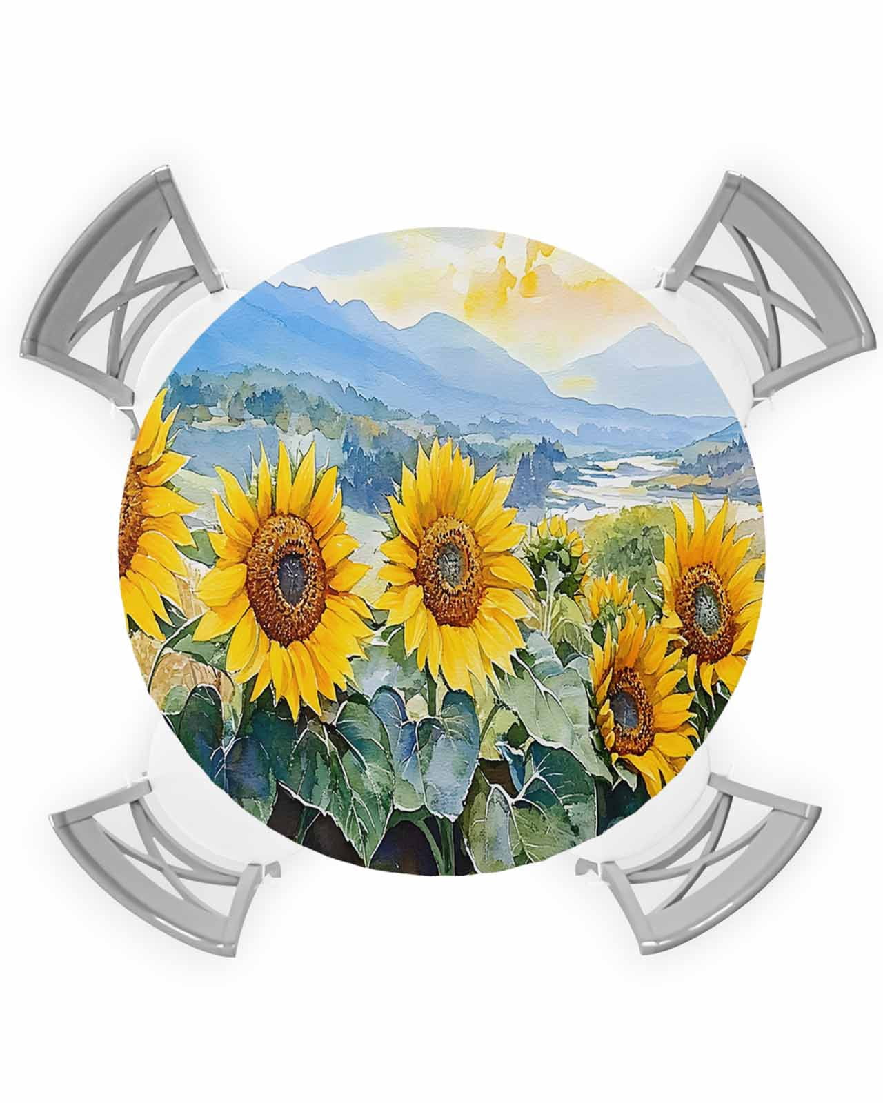 nqOlkjepod Yellow Sunflowers Round Tablecloth, Fitted Table Cover with ...