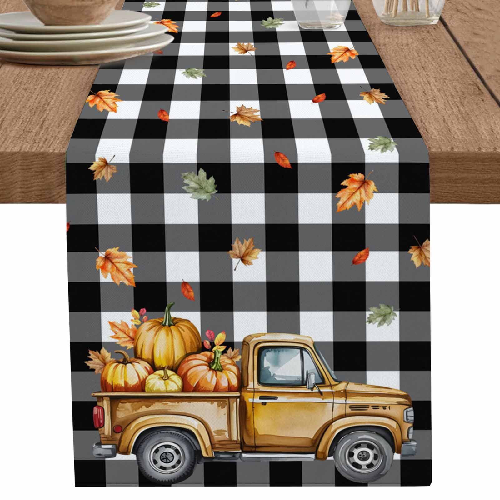 nqOlkjepod Yellow Truck Fall Table Runner 72 Inches Long Farmhouse ...