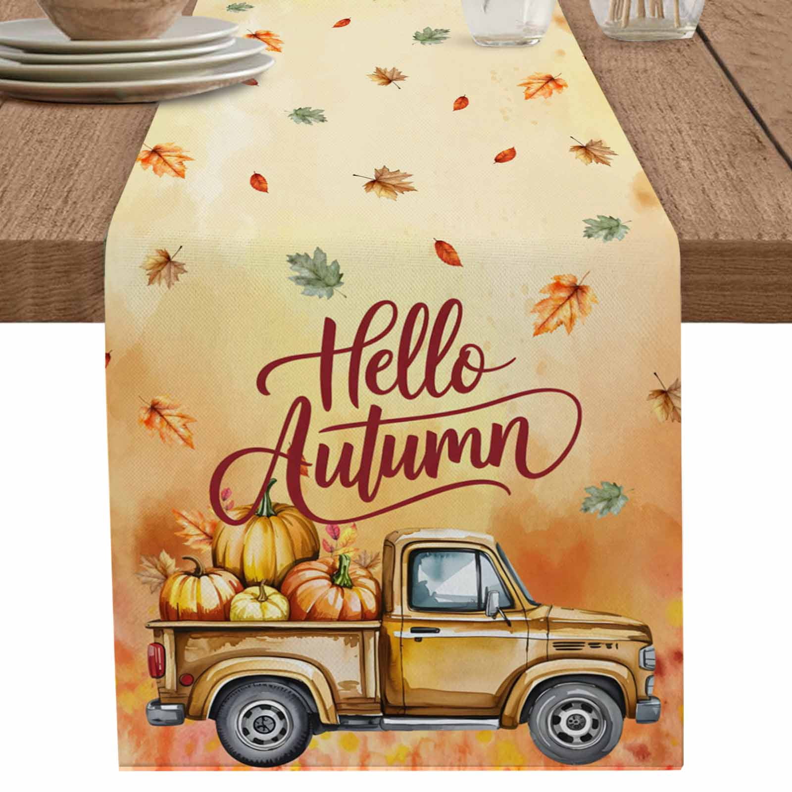 nqOlkjepod Yellow Truck Fall Table Runner 90 Inches Long Farmhouse ...