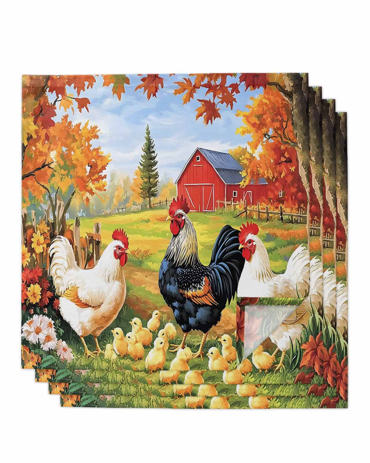 nqOlkjepod Yellow Vintage Rooster Cloth Napkins Set of 4 Reusable ...