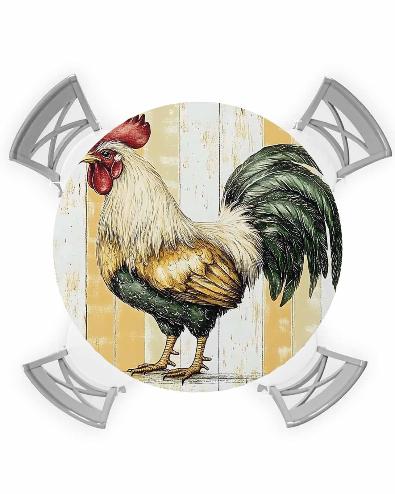 nqOlkjepod Yellow Vintage Rooster Round Tablecloth, Fitted Table Cover ...