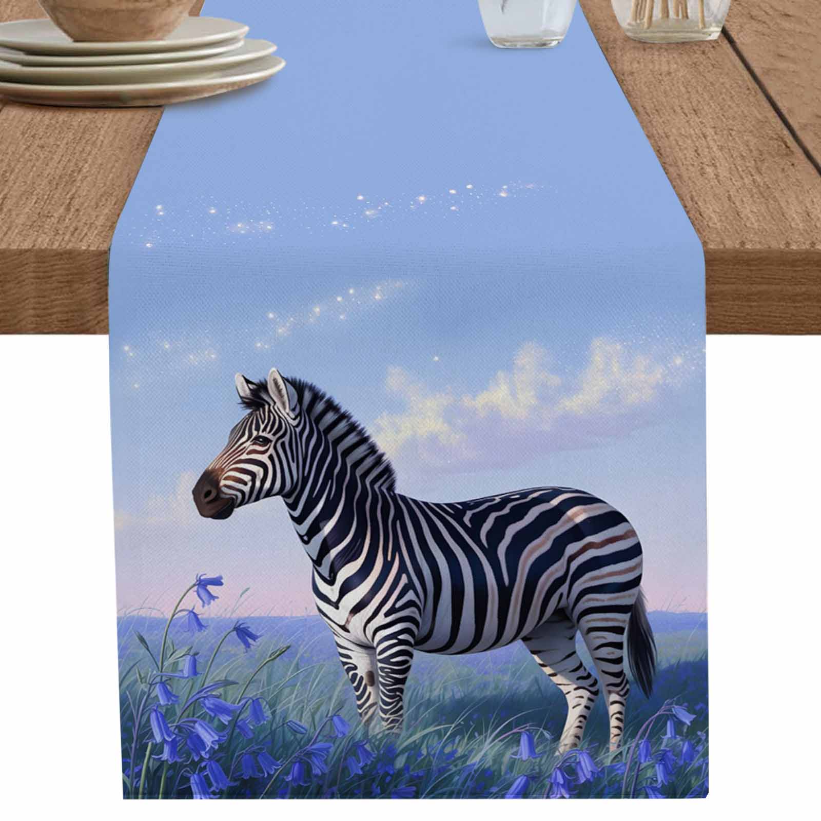 nqOlkjepod Zebra Grassland Table Runner 70 Inches Long Farmhouse Dress ...