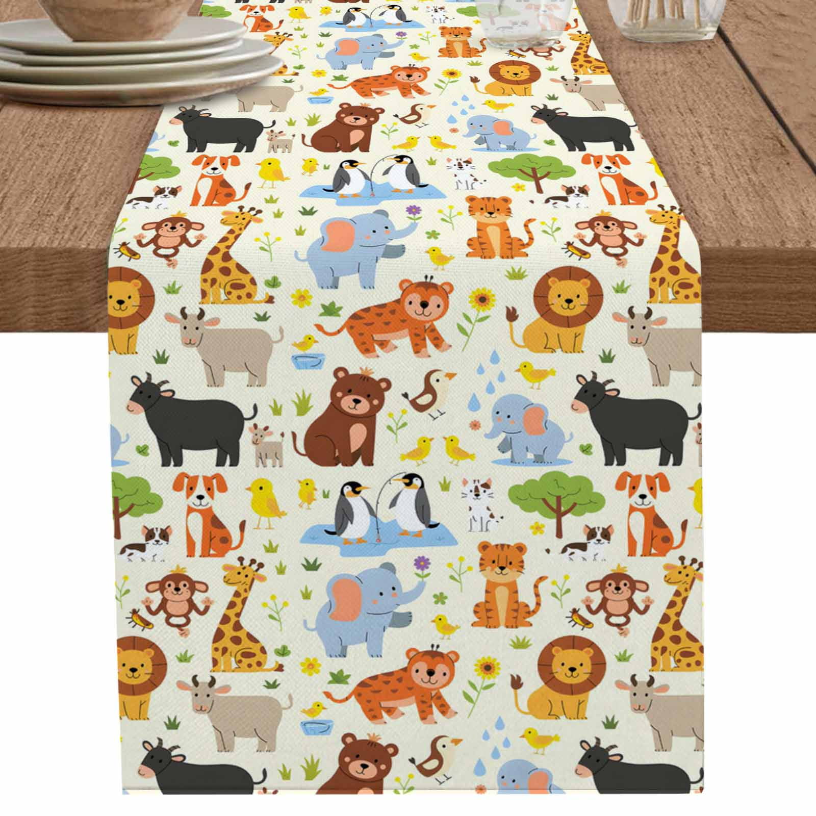 nqOlkjepod Zoo Animals Table Runner 36 Inches Long Farmhouse Dress ...