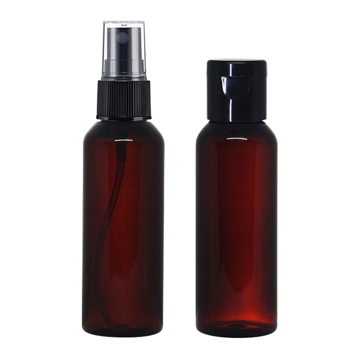 nsb herbals Combo Of 2 Amber 50 ml Plastic Empty Black Flip Top Cap Black Fine Mist Spray Bottle ...