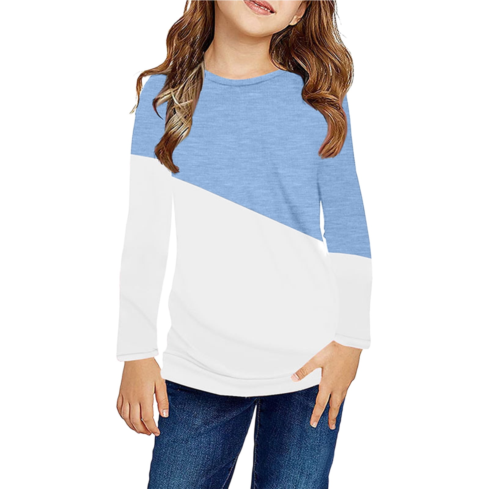 nsendm Little Girl Shirts Toddler Kids Little Girl's Crewneck Solid ...