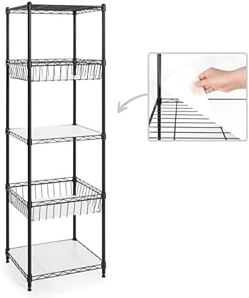 nsf adjustable height 5 tier wire shelving unit w/basket & liner ...