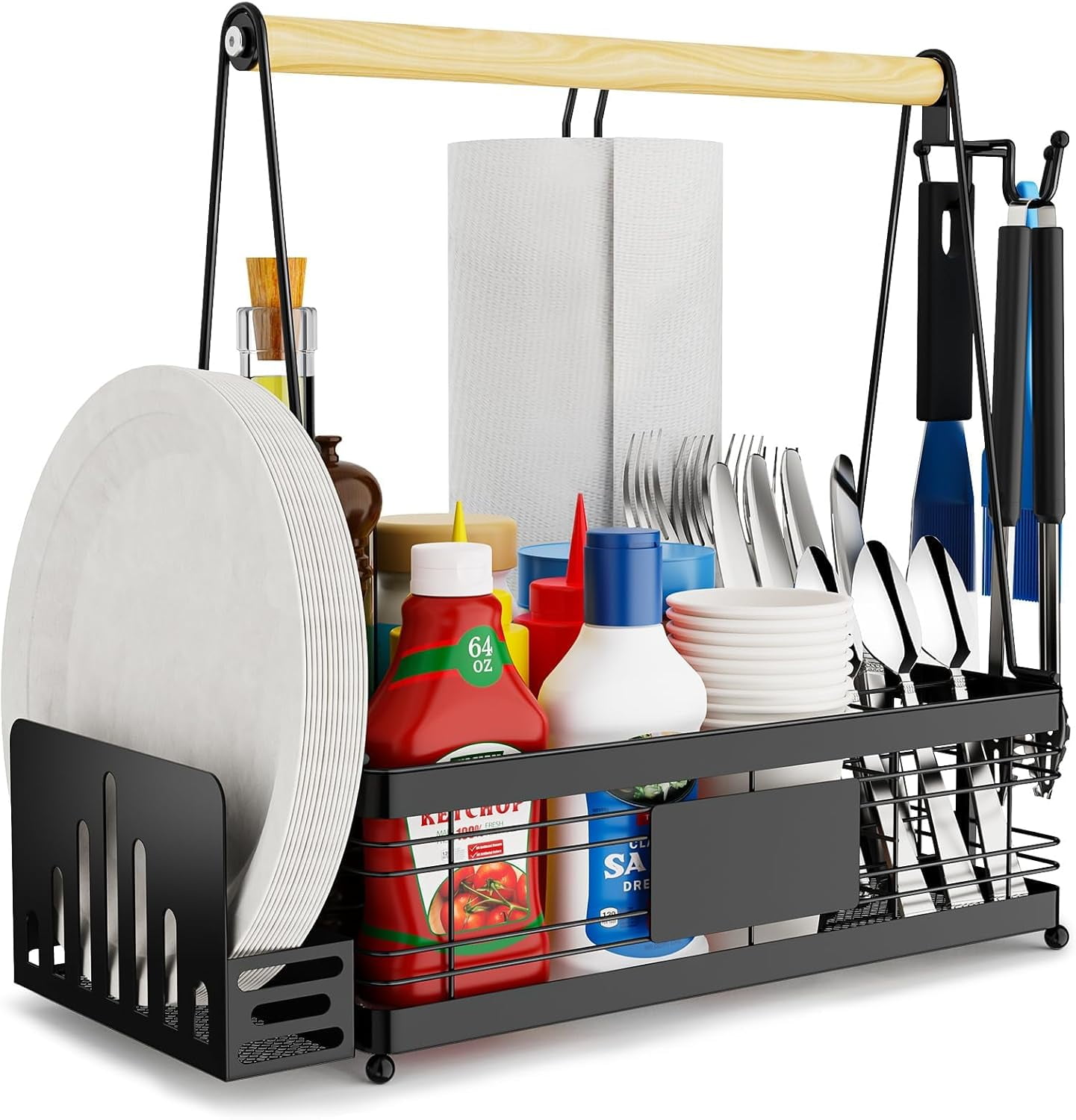 nskhka Grill Caddy with Plate Holder and Paper Towel Holder Picnic BBQ ...