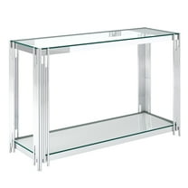SHYFOY Silver Contemporary Fancy Glass Console Table with Line Design ...