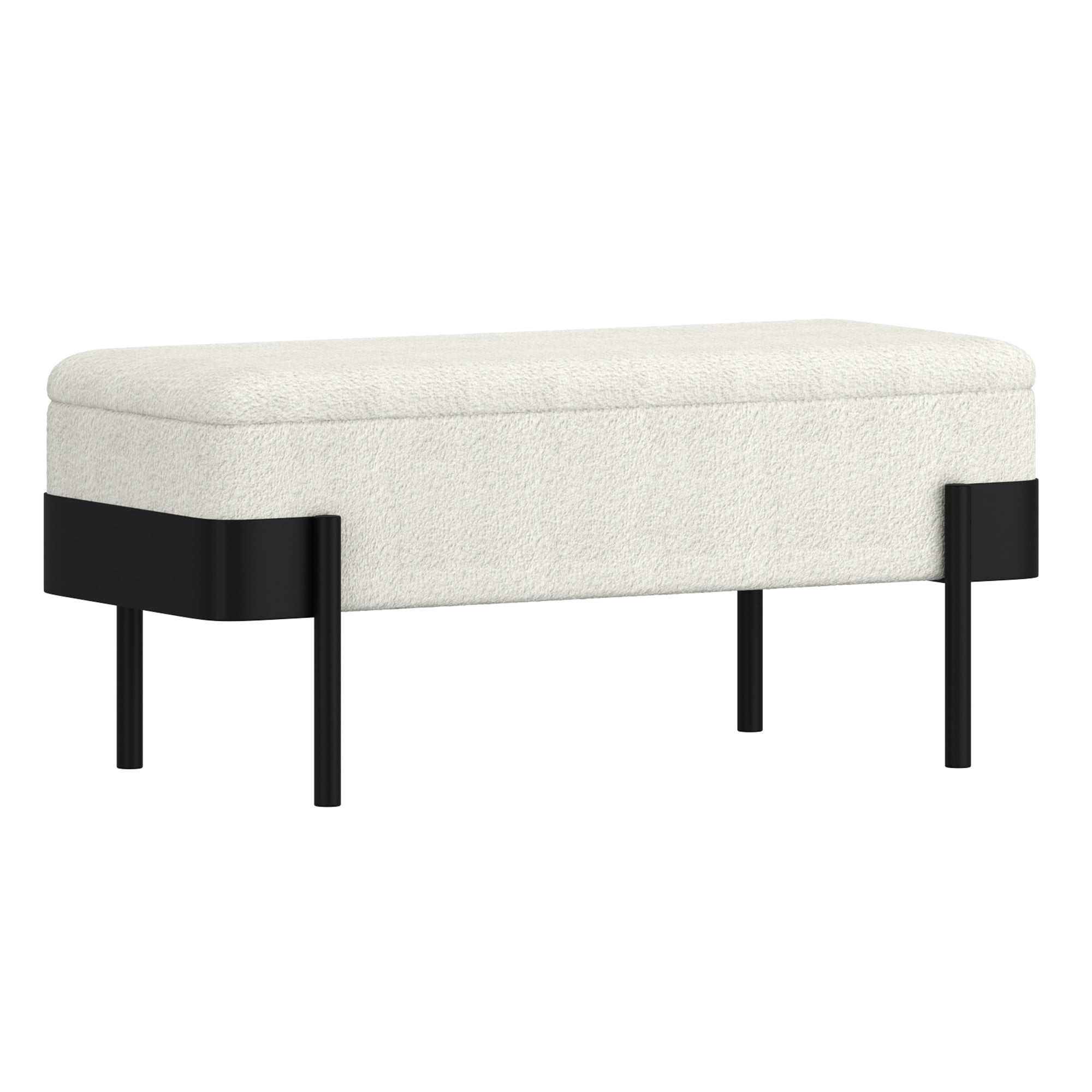 !nspire Mid-Century Modern Boucle Fabric & Metal Storage Bench - Ivory ...